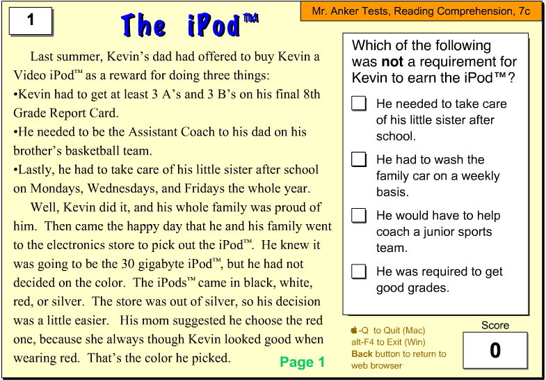 Mr. Anker Tests Reading Comprehension